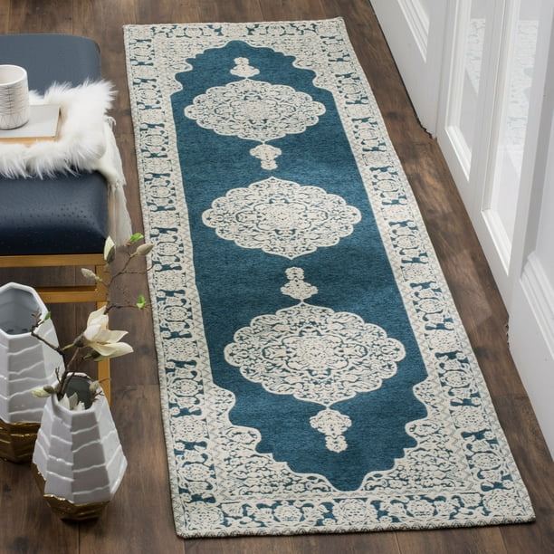 SAFAVIEH Marbella Beatrice Traditional Runner Rug, Dark Blue/Ivory, 2'3 ...