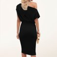 Byhong Womens Solid Color One Line Collar Bat Sleeve Waist Lazy Sexy