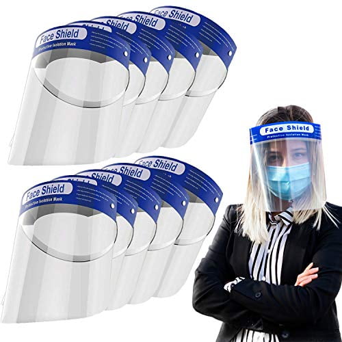 Katzco Reusable Face Shields - 10 Pack - Clear Full Face Visor Mask ...