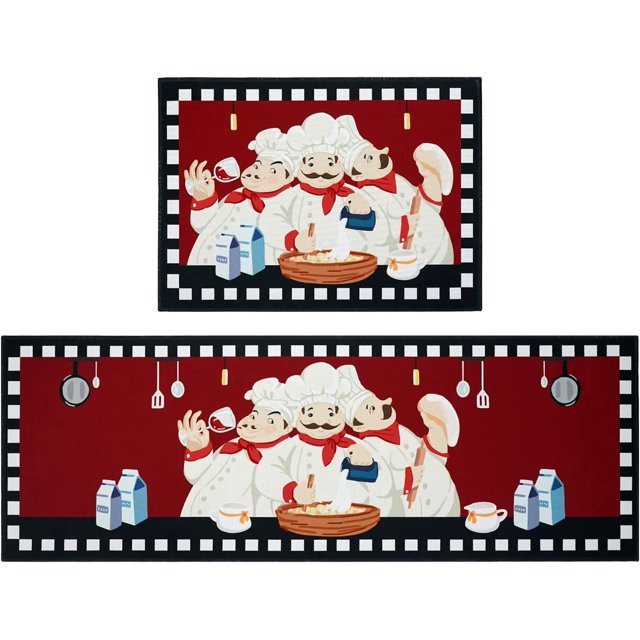 omezin Chef Kitchen Rug Set,Rustic Fat Chef Rugs for Kitchen Retro ...