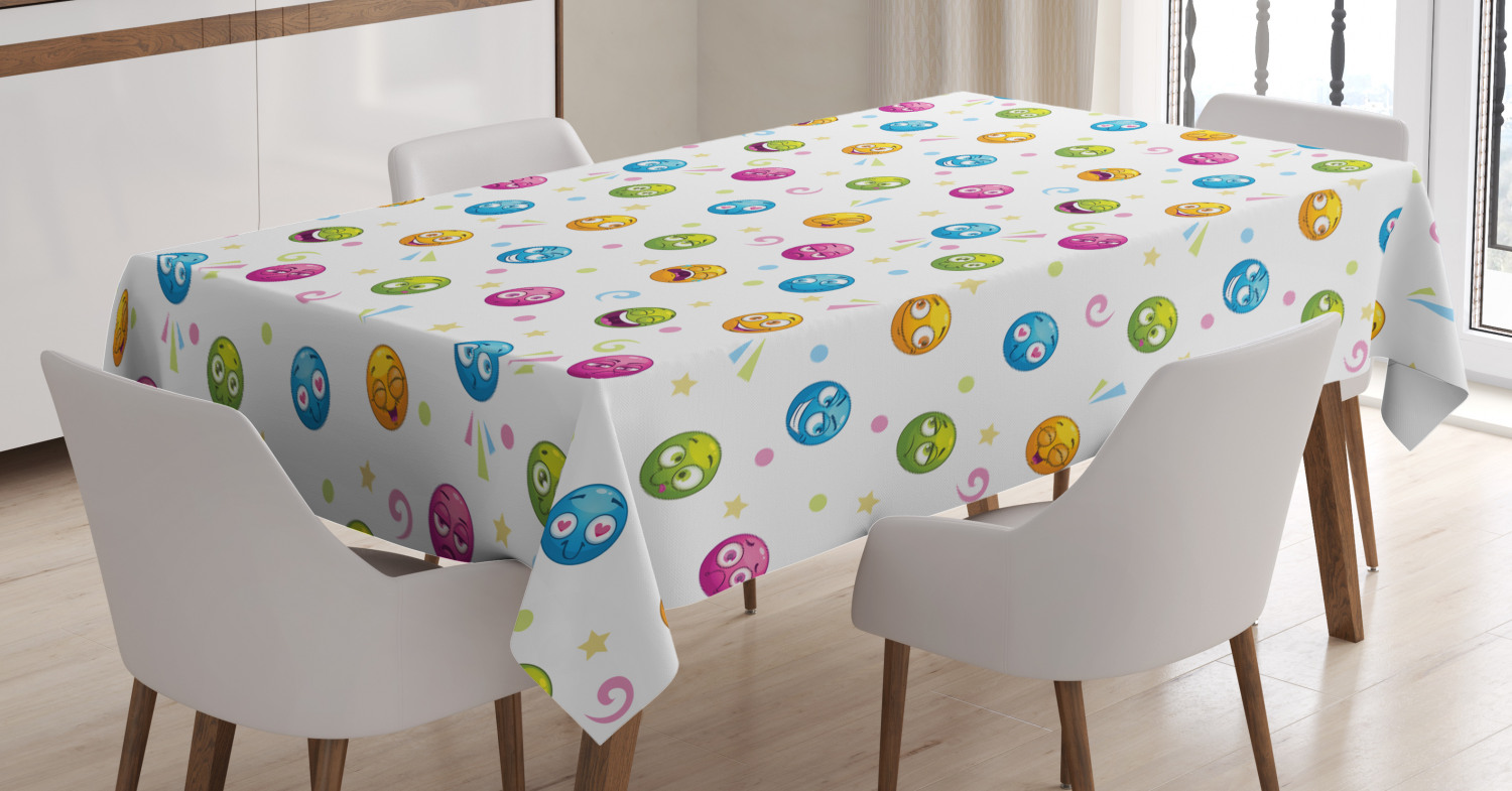 Emoji Tablecloth, Round Faces in Different Colors with Various ...