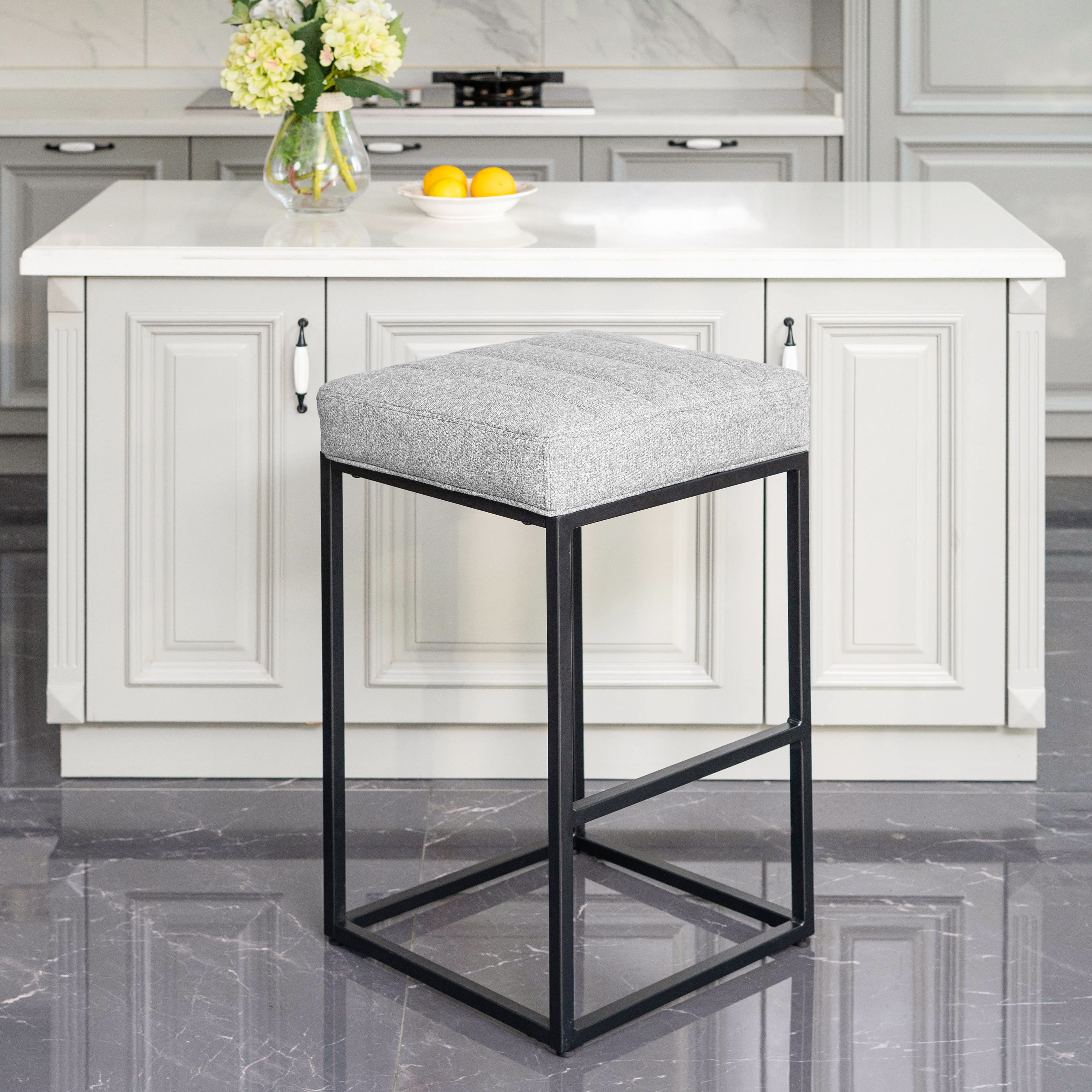 MINCETA Bar Stools,Modern Upholstered Metal Counter Height Stools with ...