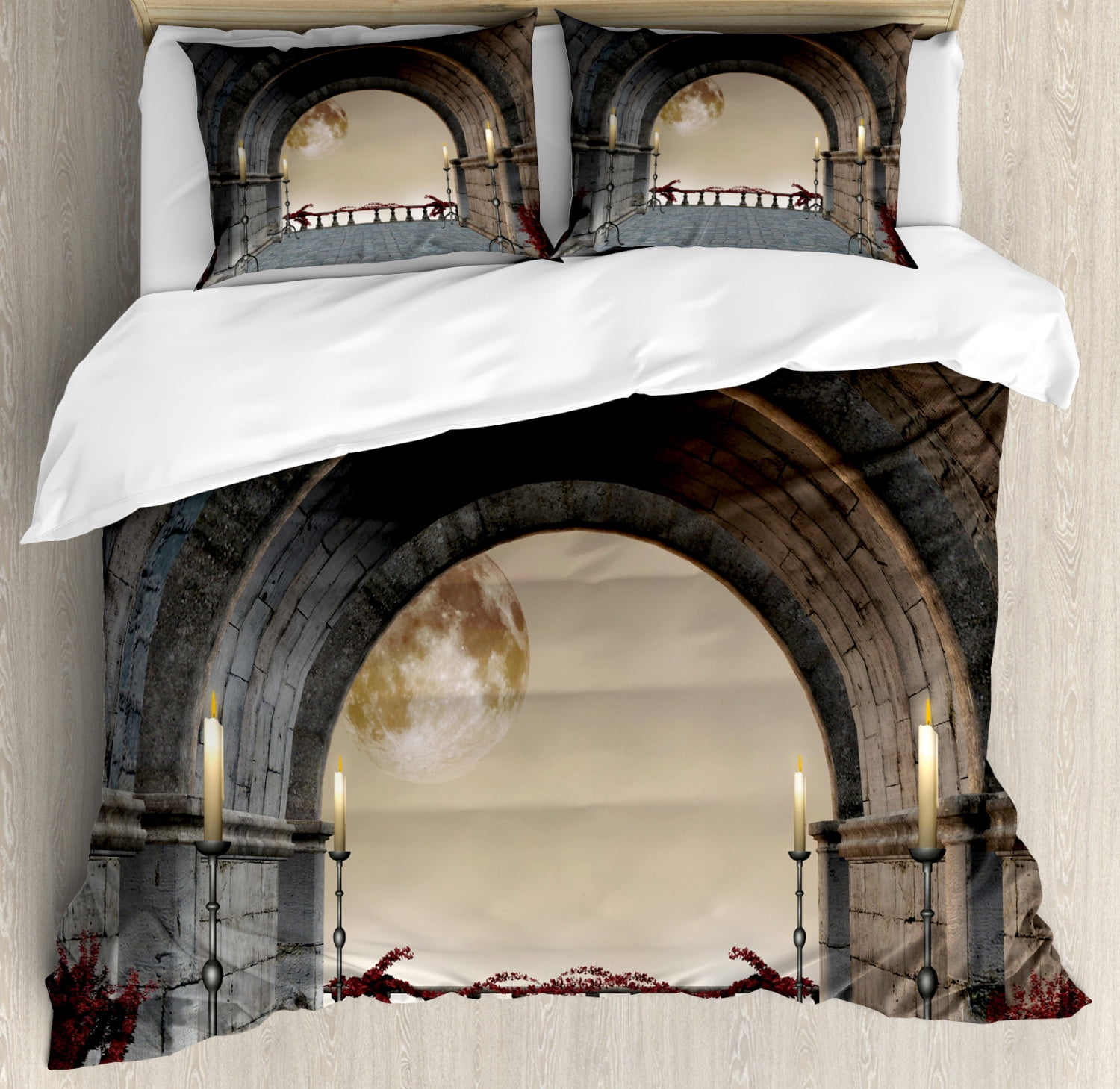 Gothic Decor King Size Duvet Cover Set, Middle Age Balcony of Stone ...