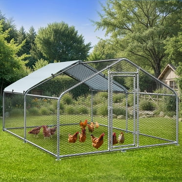 Large Walk-in Metal Chicken Coop & Run Dome Shape Outdoor Yard Farm ...