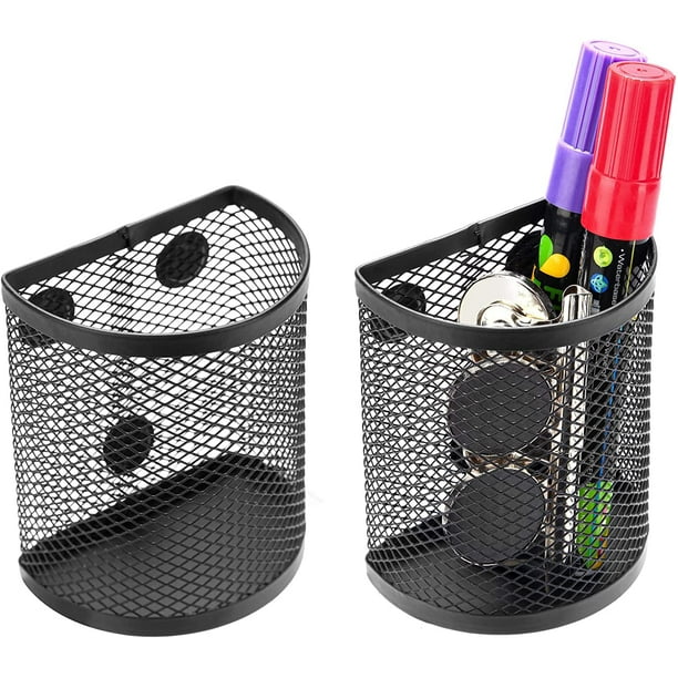 Magnetic Pencil Holder, 2 Compartments Mesh Stainless Steel Pen Basket ...