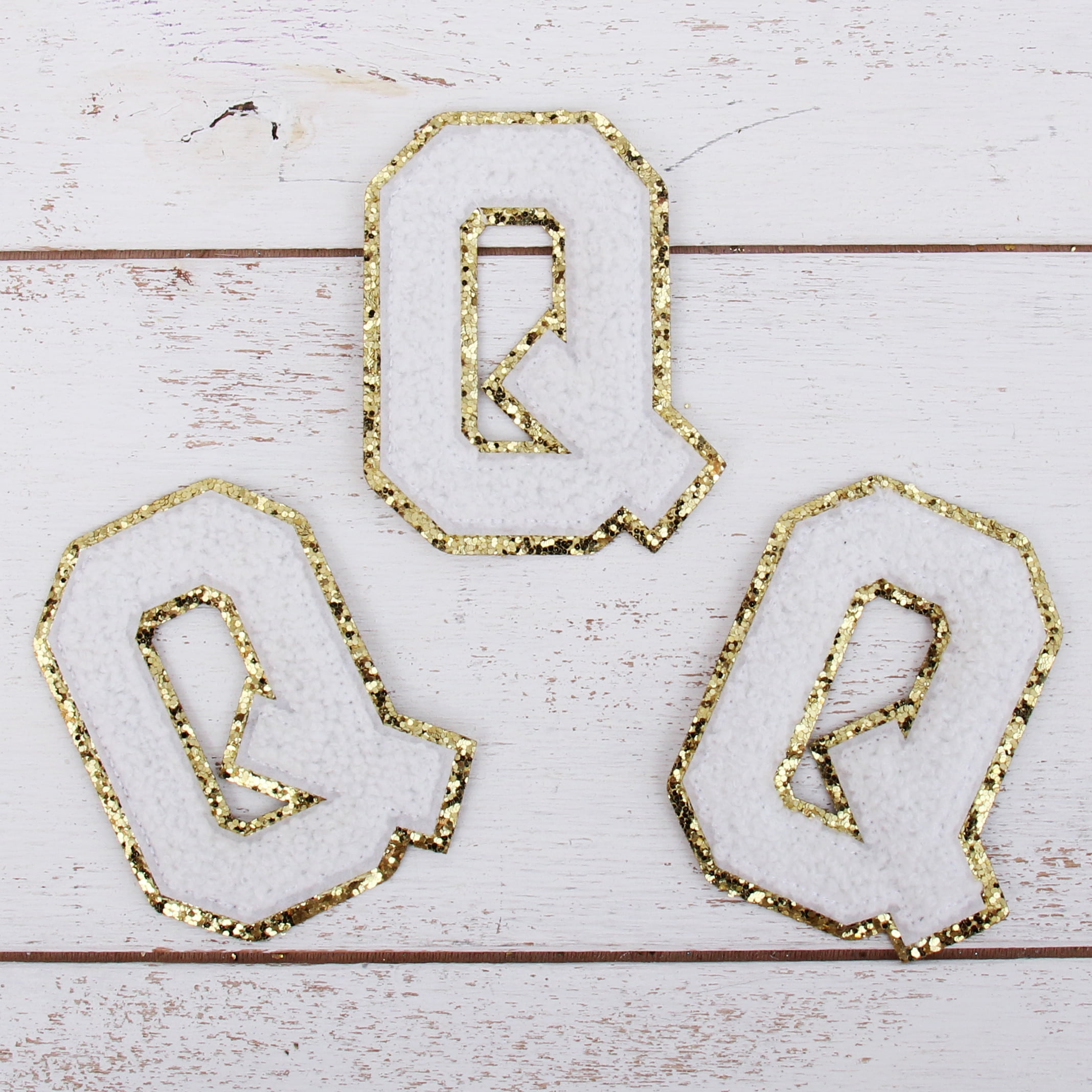 3 Pack Chenille Iron On Glitter Varsity Letter "Q" Patches - White ...