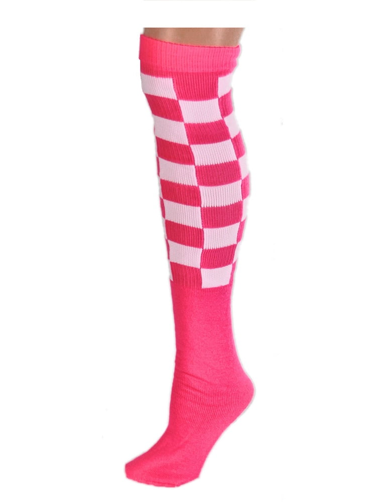 Checkered Knee Socks - Neon Pink/White - Walmart.com