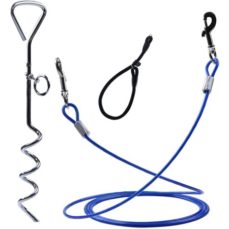 Dog Tie Out Cable and Stake, 10Ft Pet Tie Out Cable, Stainless Spiral ...