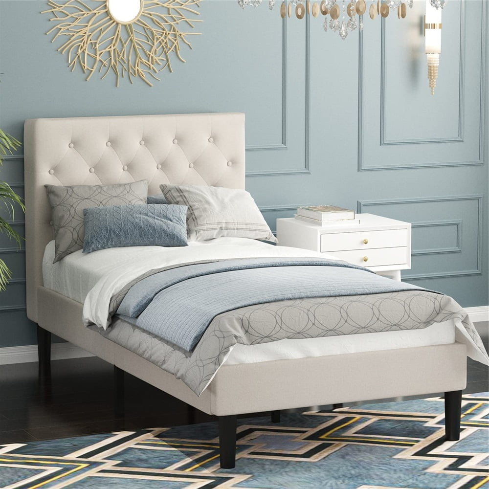 Twin Bed Frame, Modern Wood Platform Bed Frame with Headboard, Heavy ...