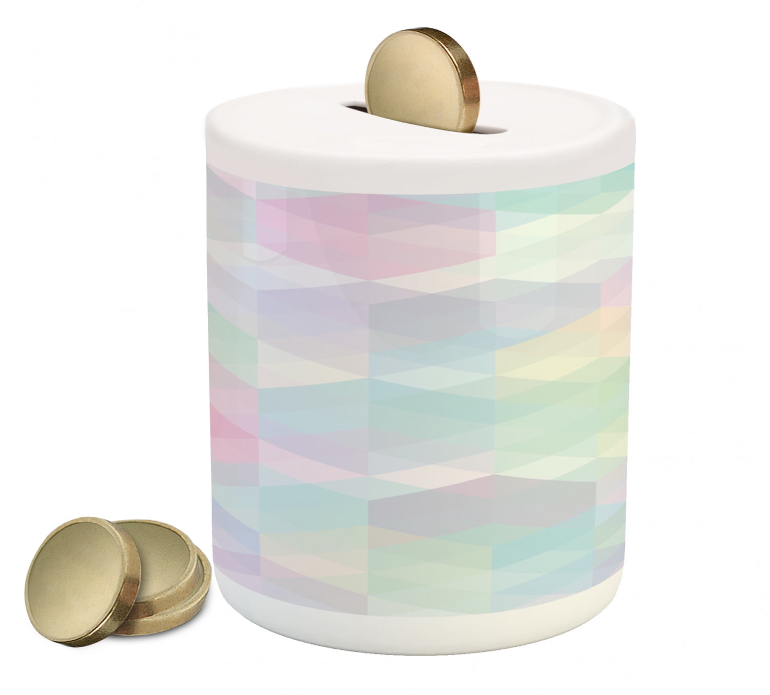 Pastel Piggy Bank, Retro Style Pattern with Hexagonal Shapes Random ...