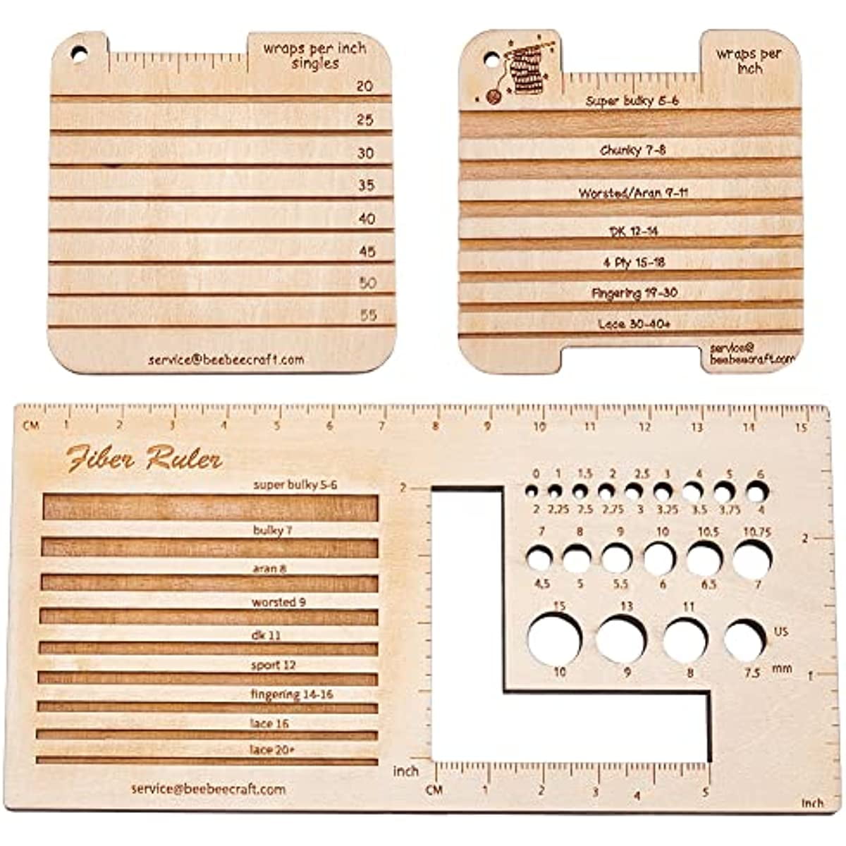 3 Style Wood Knitting Needle Gauge and Ruler Square Wood Spinning ...
