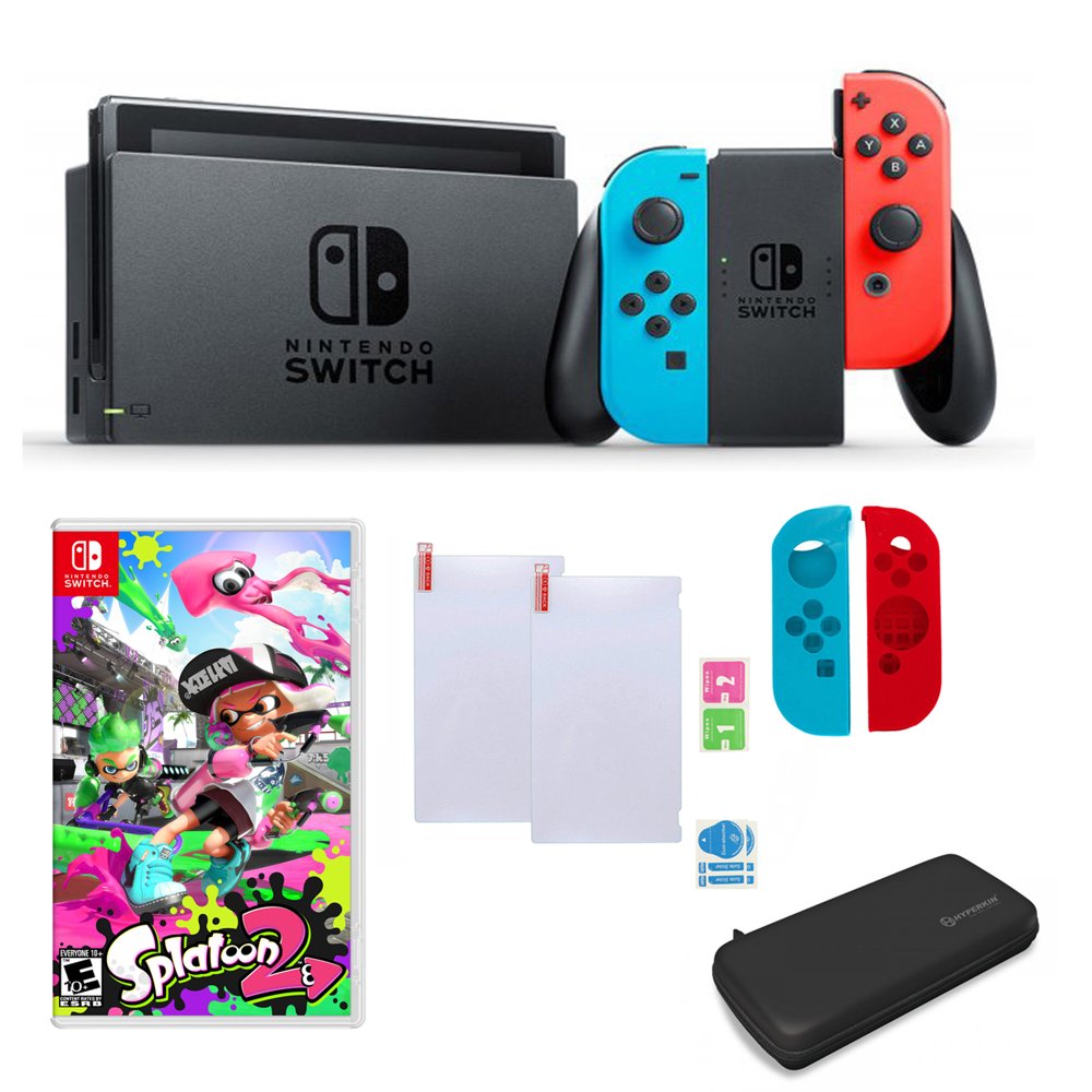 Nintendo Switch in Neon with Splatoon 2 and Accessories - Walmart.com ...
