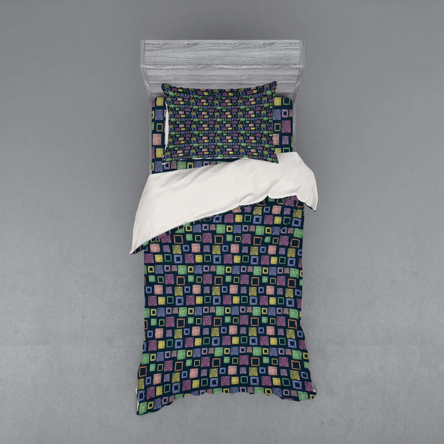 Geometric Duvet Cover Set, Pattern with Squares Hand Drawn Style with ...