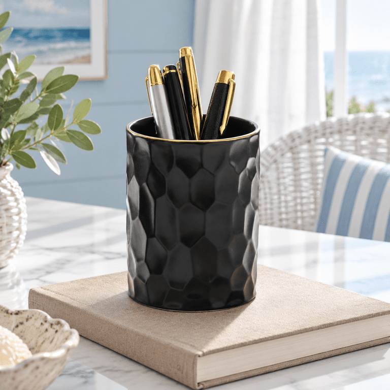 Black Set Ceramic Desk Organizer Set of 2, Pen Holder and Paper Clip ...