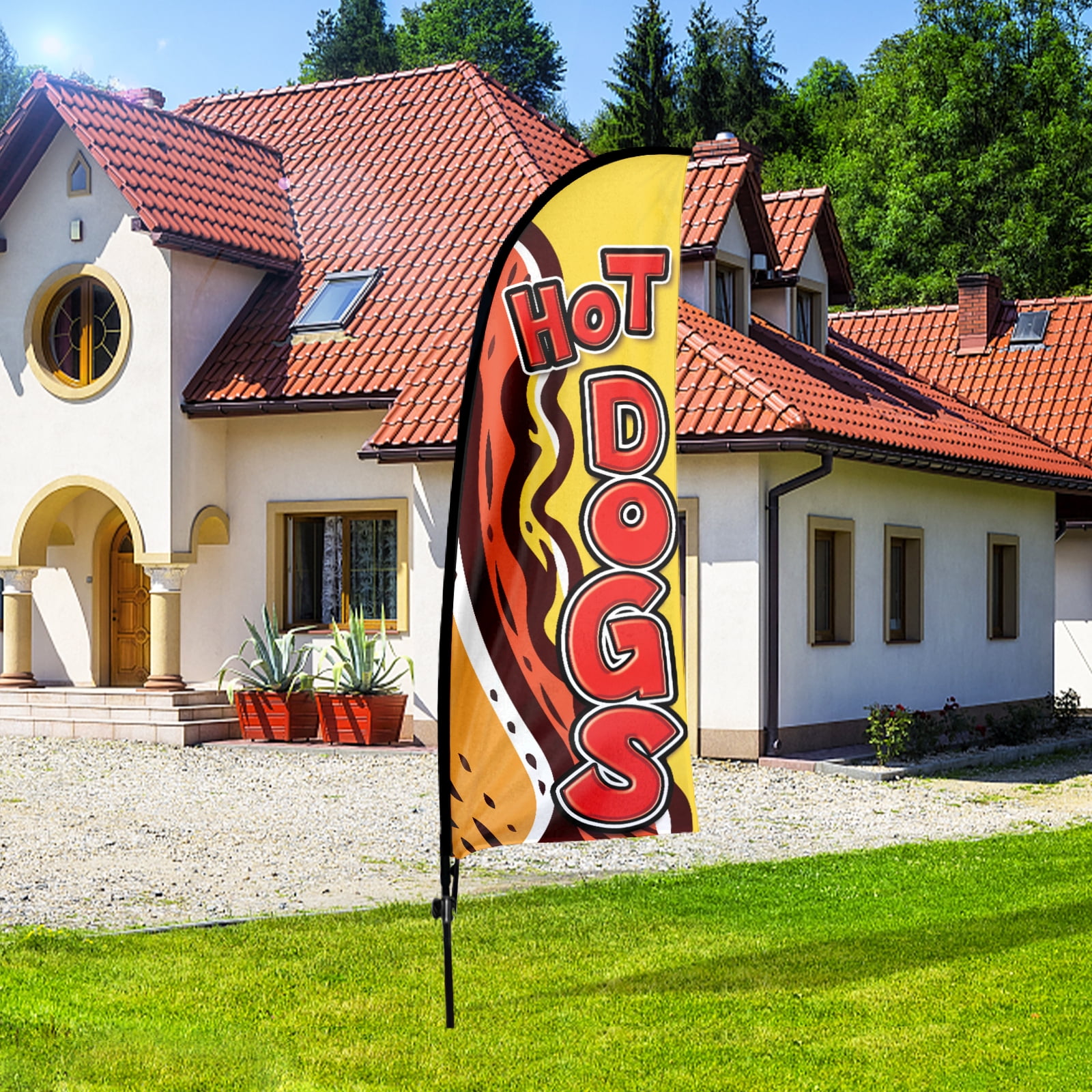 QSUM Hot Dog Sign Feather Flag with Pole Kit,7FT Hot Dog Decoration ...