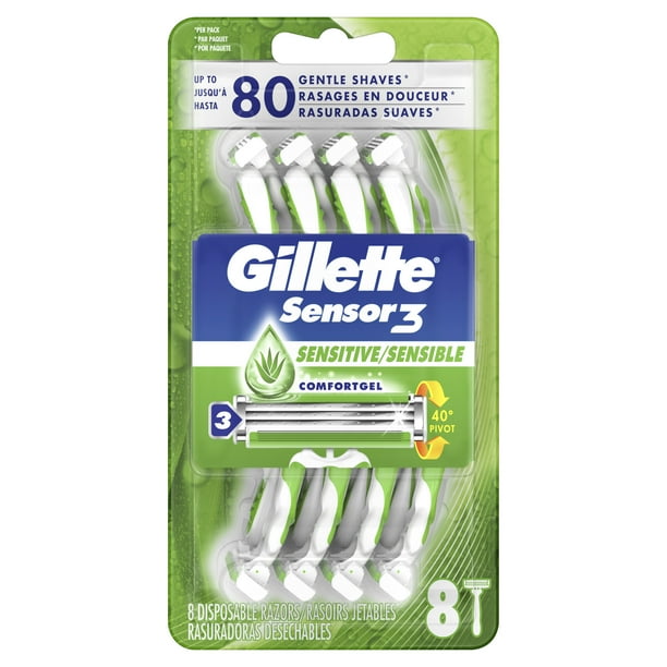 Gillette Sensor3 Sensitive Mens Disposable Razors, 8 Ct - Walmart.com ...