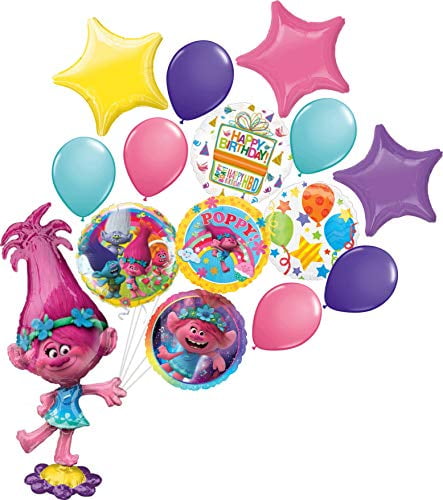 Trolls Party Supplies Poppy Airwalker Birthday Balloon Bouquet ...