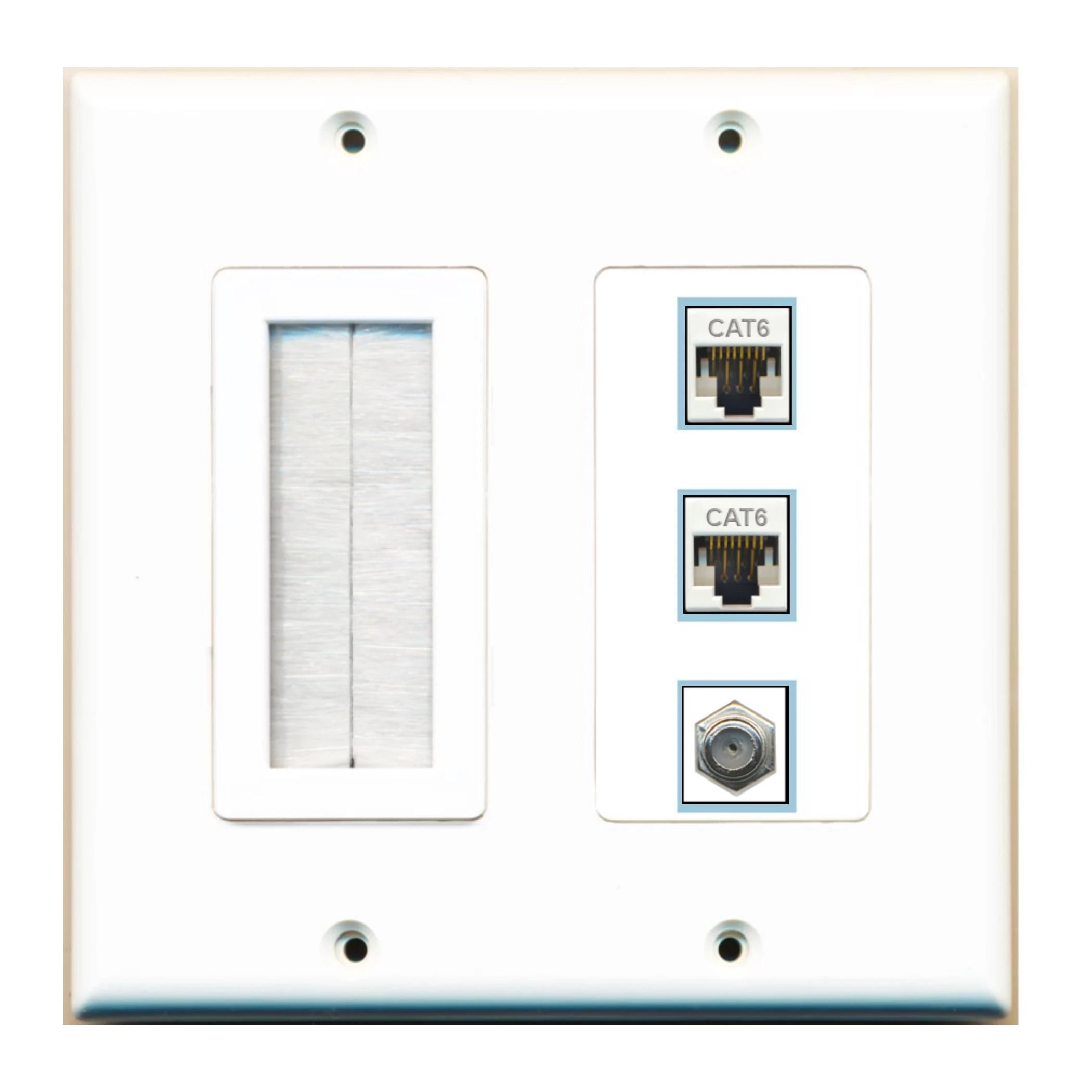 Ultra Spec Cables 3 Port Custom Keystone Wall Plate 2 Gang w/Brush ...