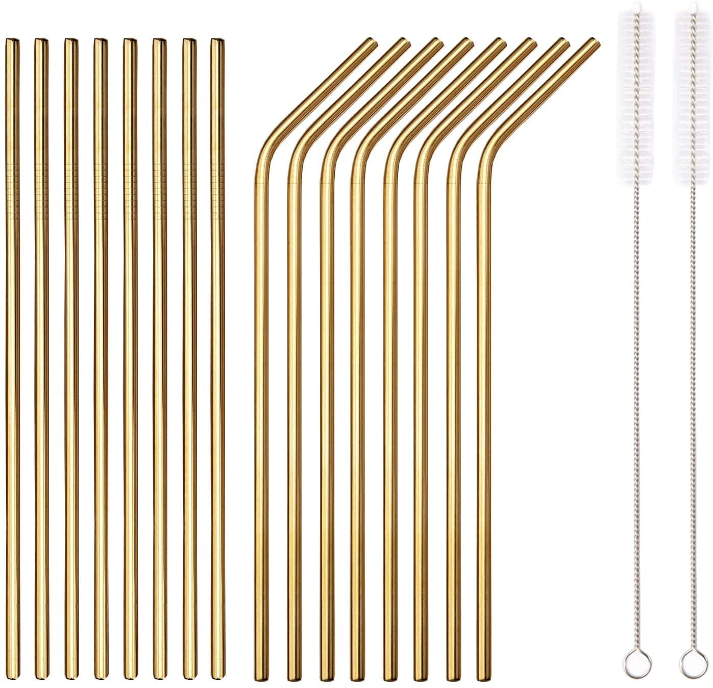 ReaNea Gold 18 Piece Stainless Steel Straw Set, 8.5" Reusable Metal ...
