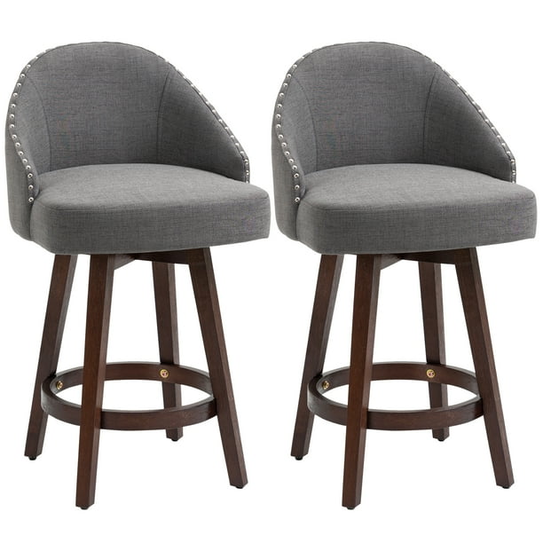 HOMCOM 26" Counter Height Bar Stools, Linen Fabric Kitchen Stools ...