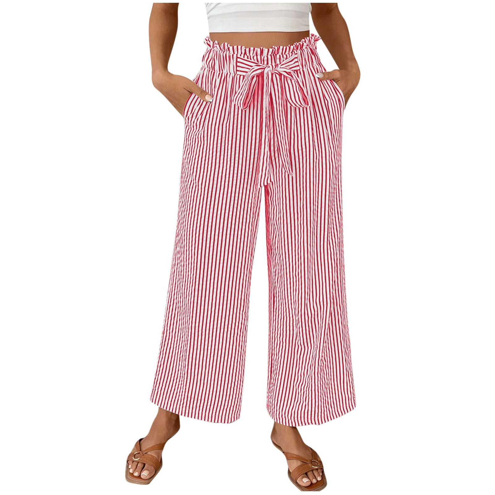 Click here for Fatyb Womens Stripe Casual Pants With Pockets Elas... prices