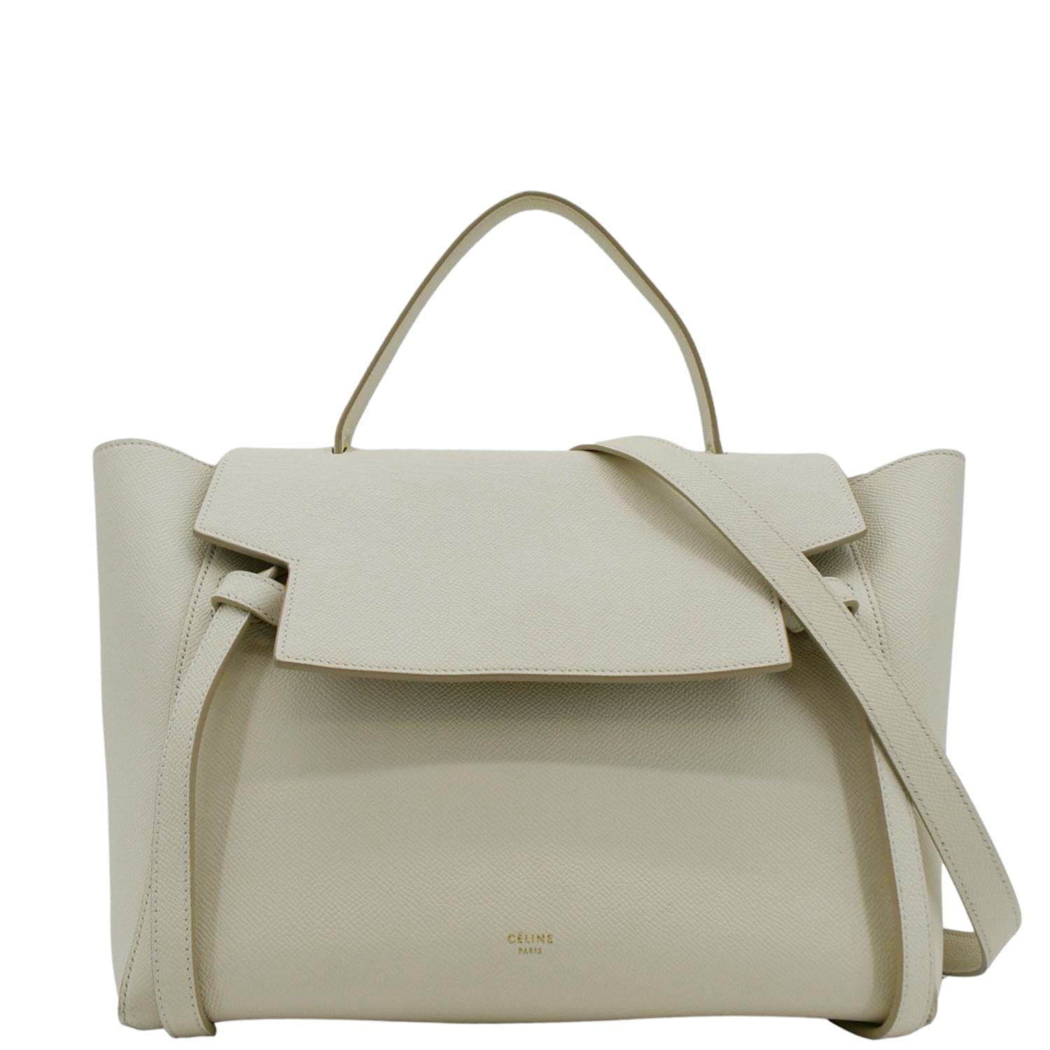 Pre-Owned CELINE Mini Belt Grained Calfskin Leather Shoulder Bag White ...