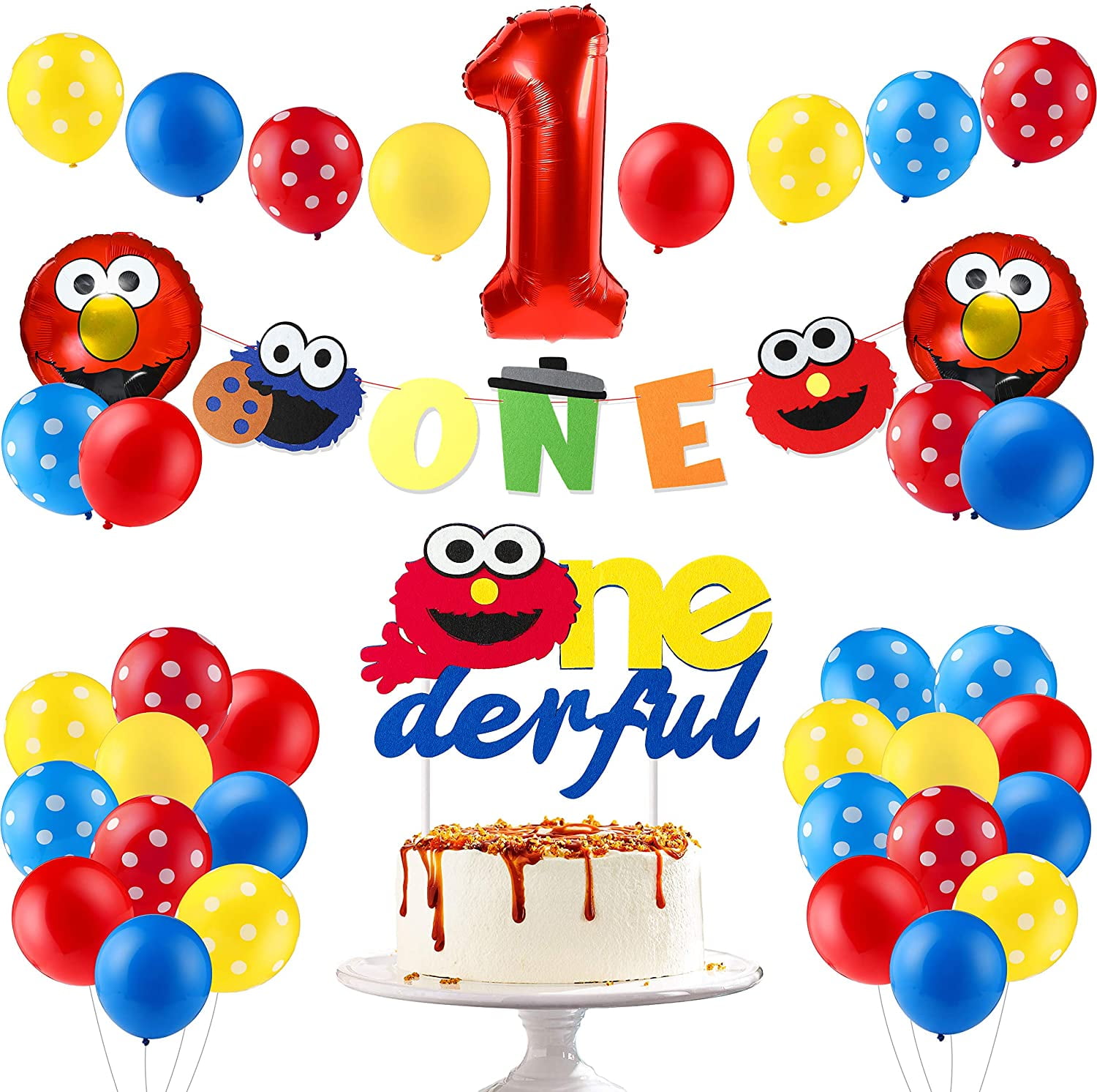 42Pcs Sesame Birthday Party Decorations Kit - 1st Elmo Balloons Photo ...
