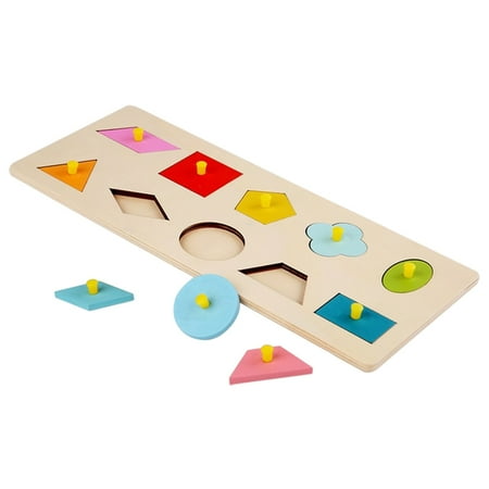 Wooden Sensory Teaching Material Geometric Puzzle Shapes with Pegs ...