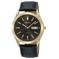 Seiko Men's SNE054 Solar Dress Black Dial Black Leather Strap Gold Tone ...