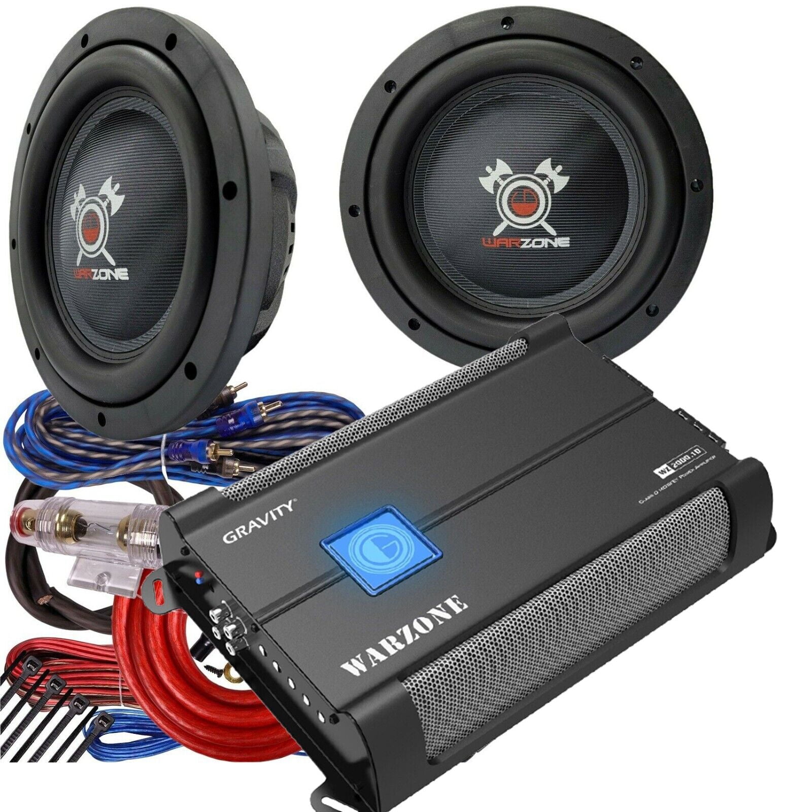 Gravity WZ2000.1D 2000W Amplifier + 2x Warzone WZ12D4 12-Inch Sub + 4 ...