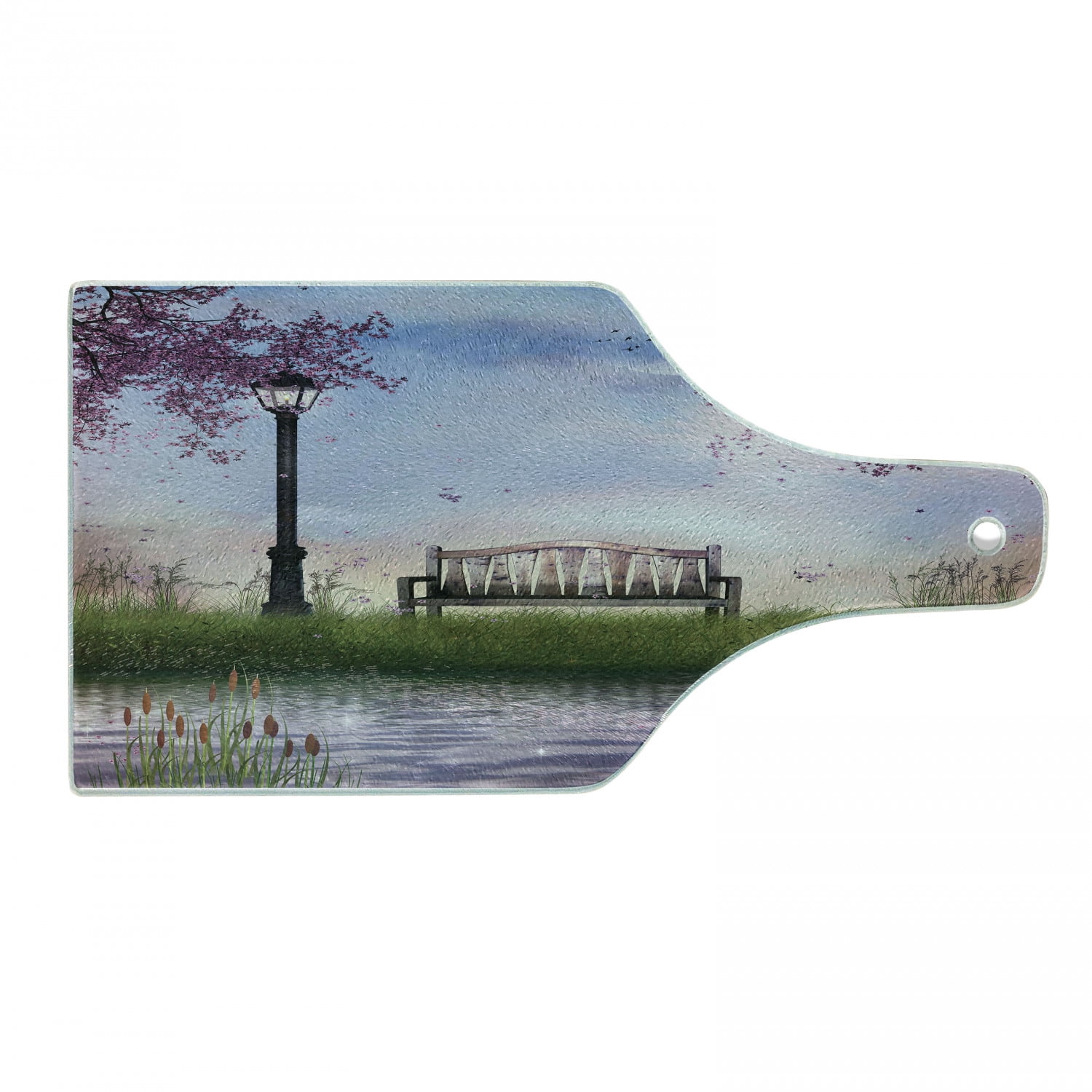 Nature Cutting Board, Bench on Flowing River with Crescent Moon ...