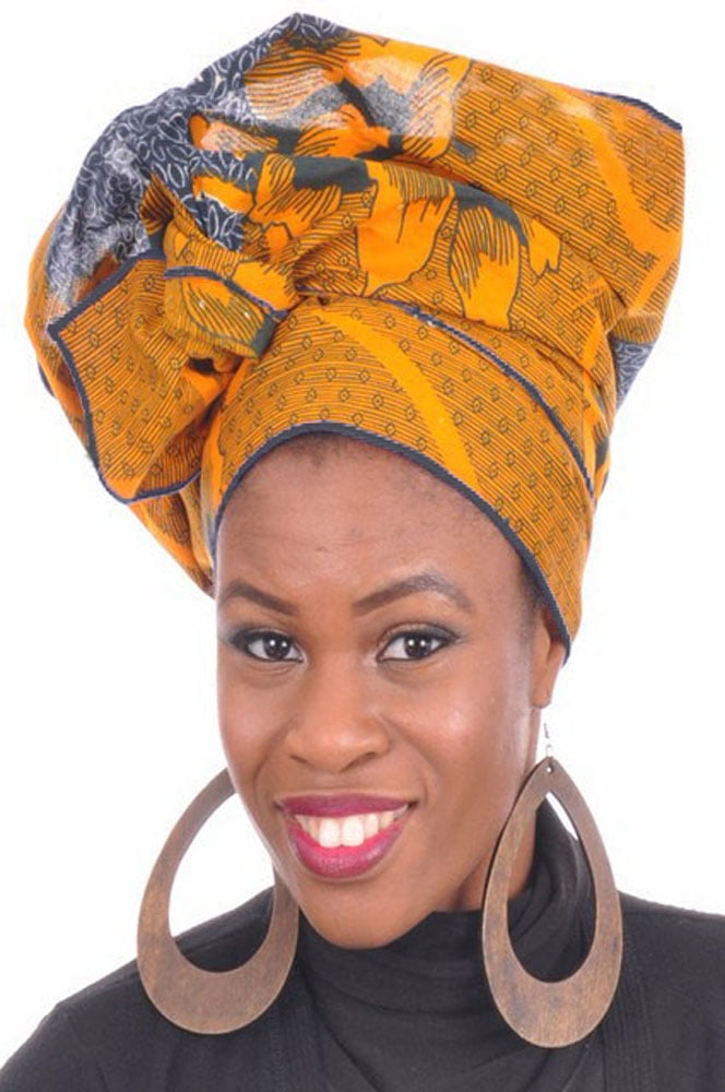 Orange And Blue African Print Head Wrap