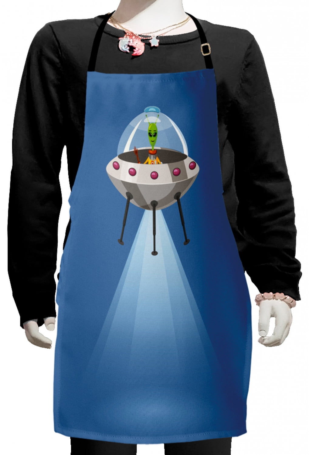 Alien Kids Apron, Flying UFO with a Green Creature Waving ...
