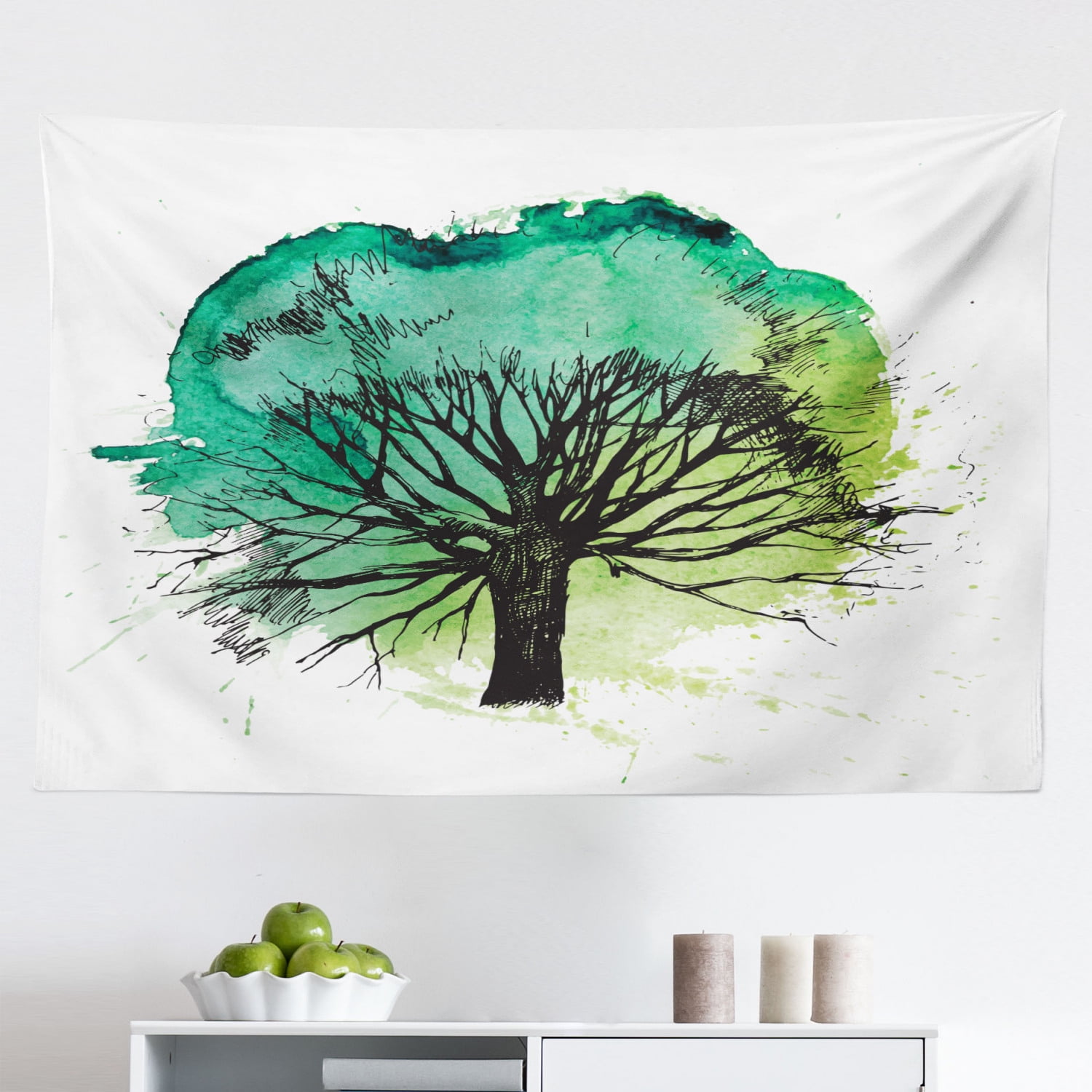 Willow Tree Tapestry, Scenery Forest Park View with Arch Bridge Over ...
