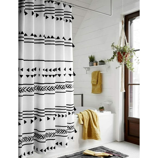 Aoselan Boho Shower Curtain Black And White Fabric Bathroom Curtains