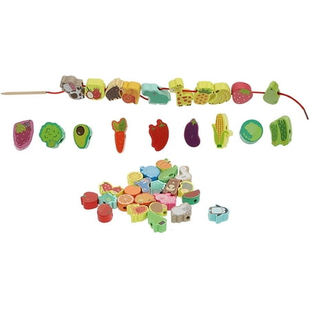 CPDD Wooden Lacing Beads Animals Fruits Vegetables String Threading ...