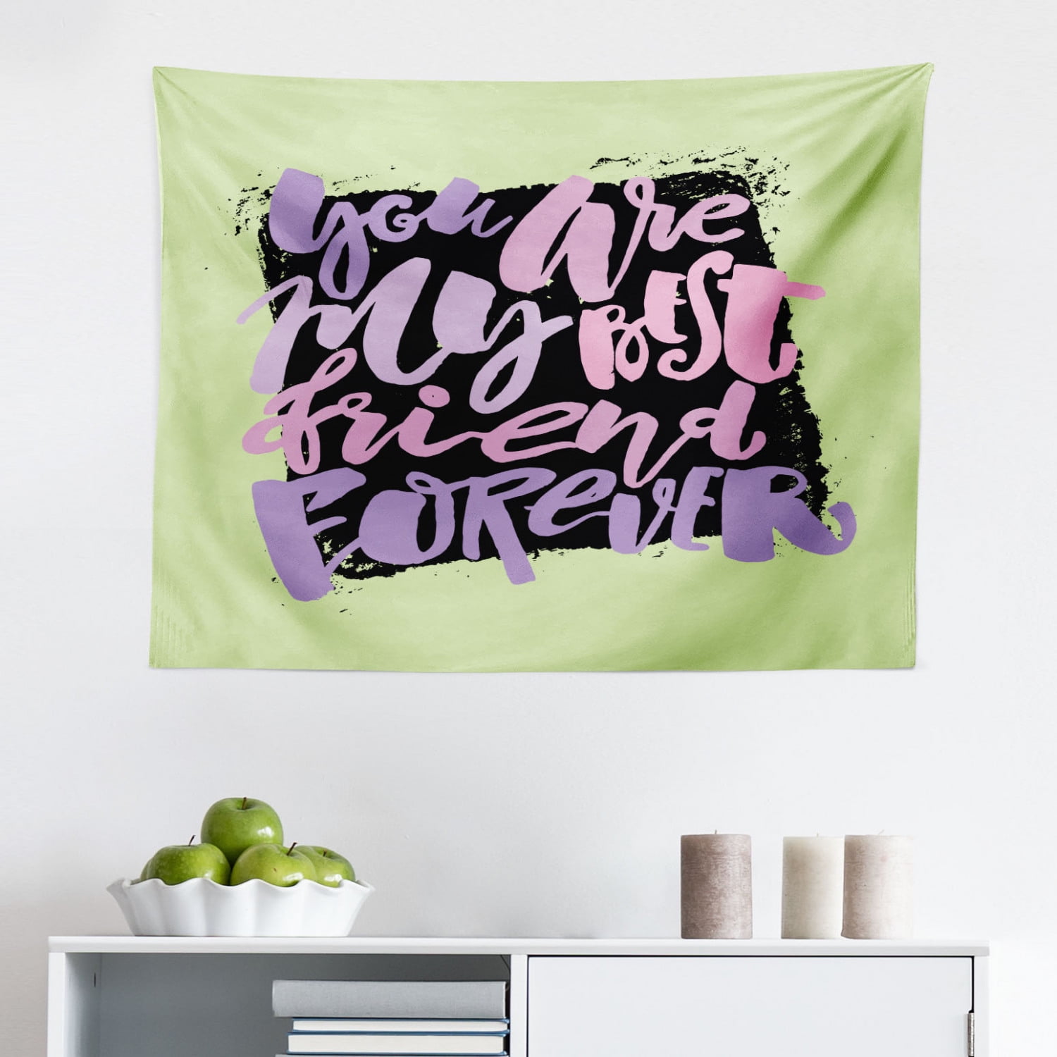 Best Friend Tapestry, Life is Better with Friends Cursive Lettering Art ...