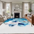 Blue Butterfly Washable Area Rug 8x10 Watercolor White Flowers Ocean ...