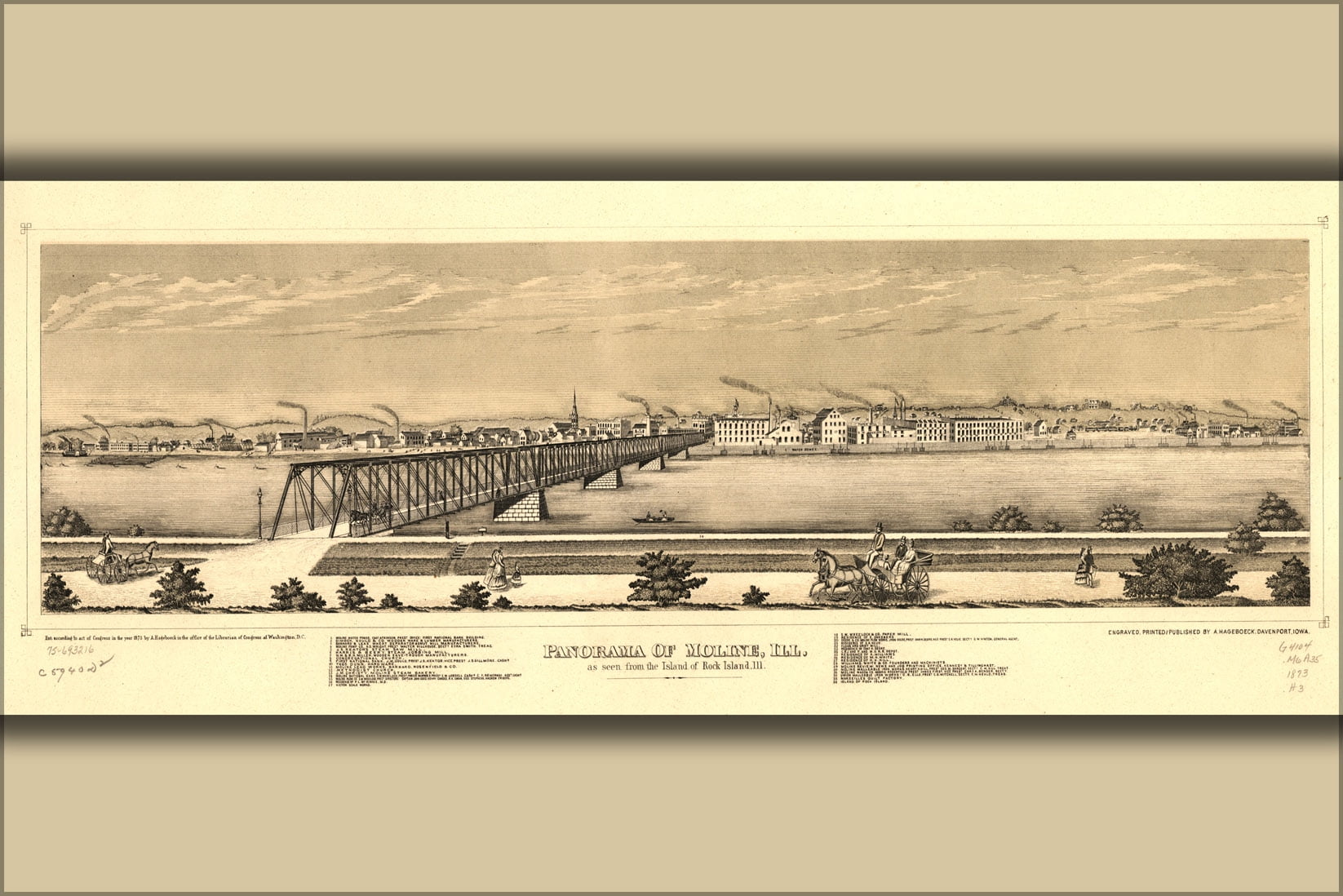 24"x36" Gallery Poster, panorama map of moline illinois 1873 - Walmart.com