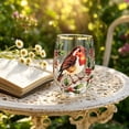 Botanical Hand Painted Christmas Drinking Glass 1 PC Red Robin Stemless ...
