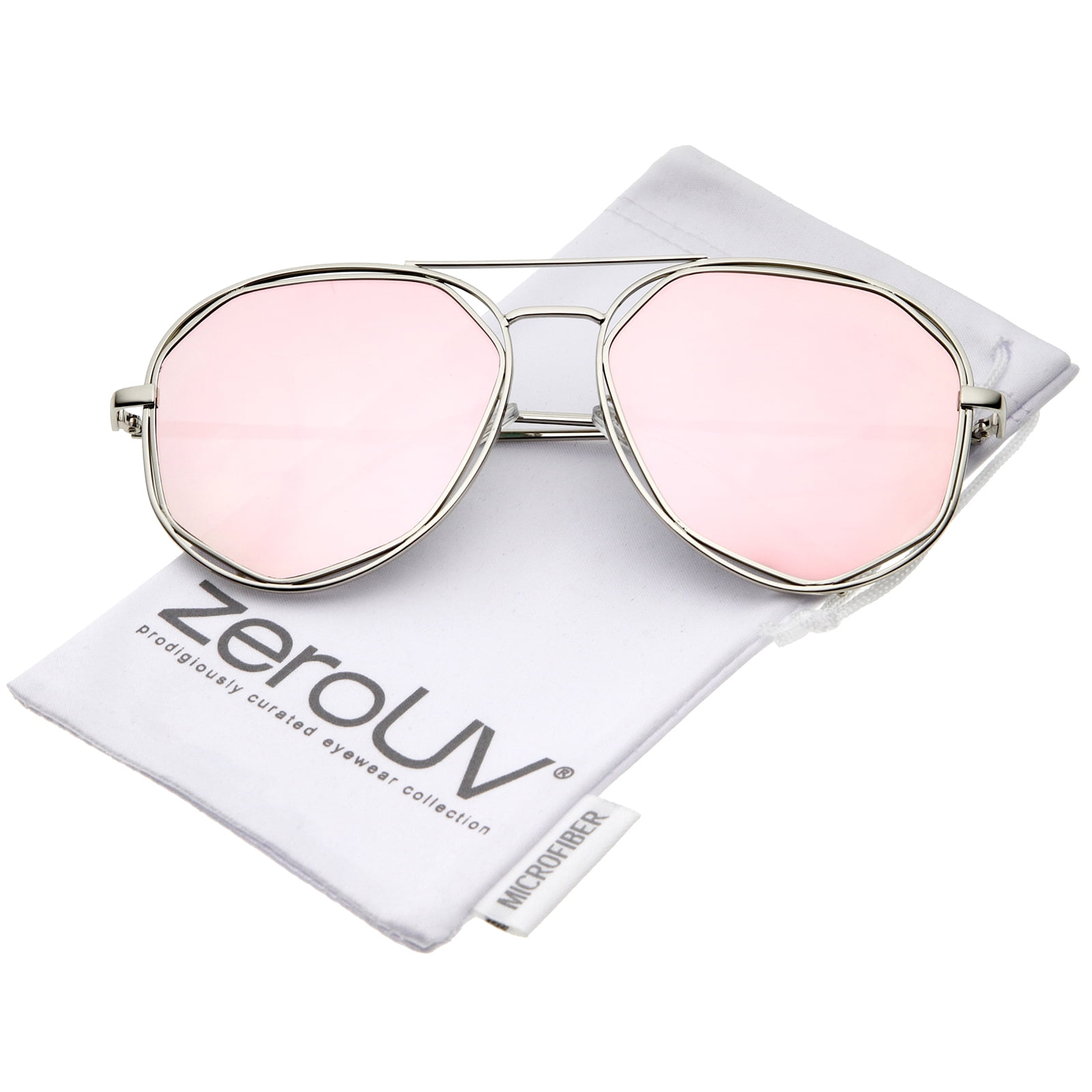 Zerouv Female Geometric Hexagonal Metal Frame Colored Mirror Flat Lens