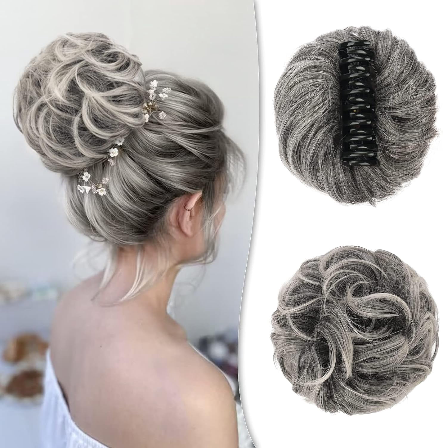 HAHDAXIA Claw Clip Messy Bun Hairpieces, Wavy Curly Messy Hair Bun For ...