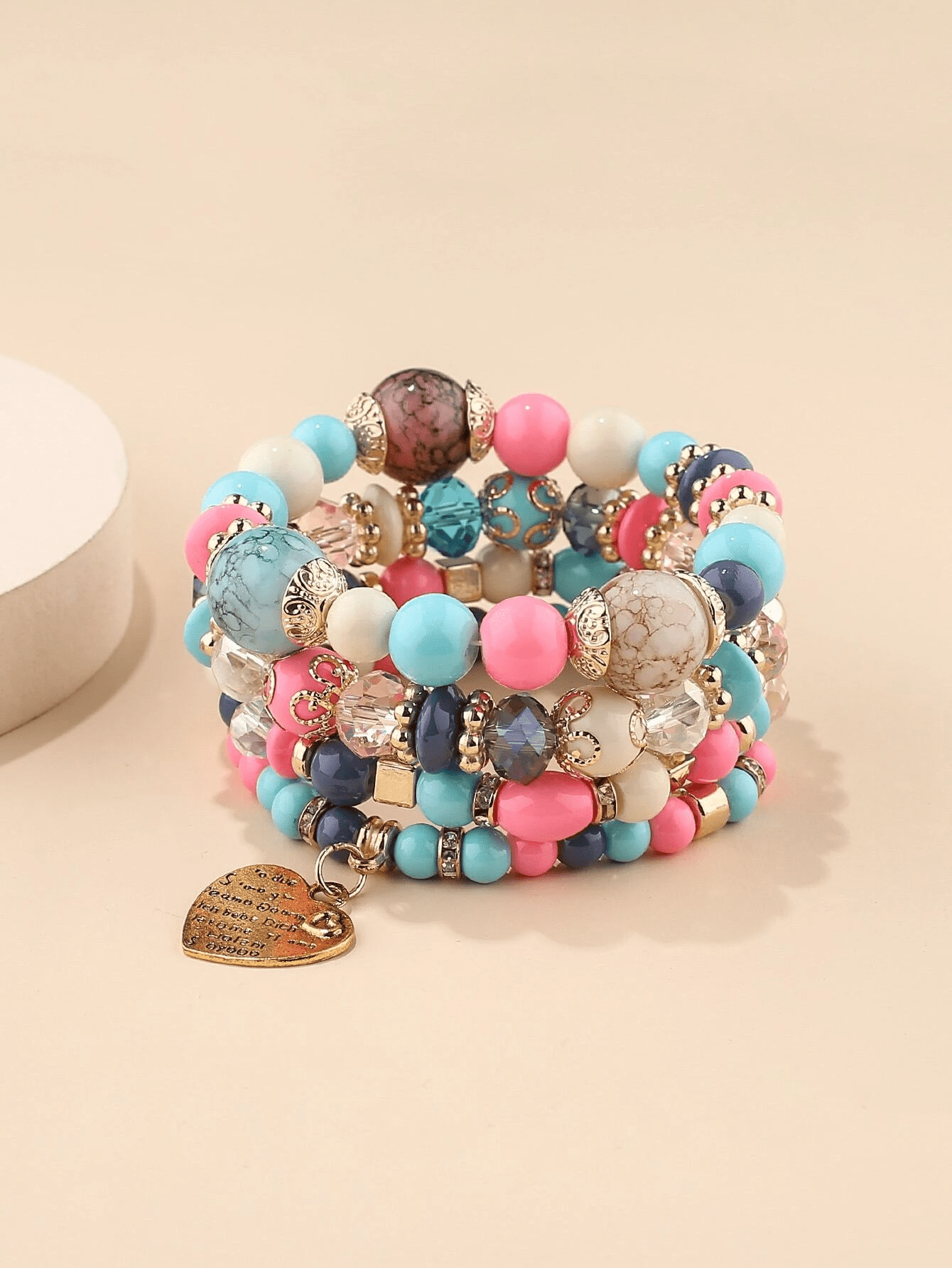 Hotian 4pcs Beaded Bracelet Jewelry Set Multilayer Boho Heart Charm ...