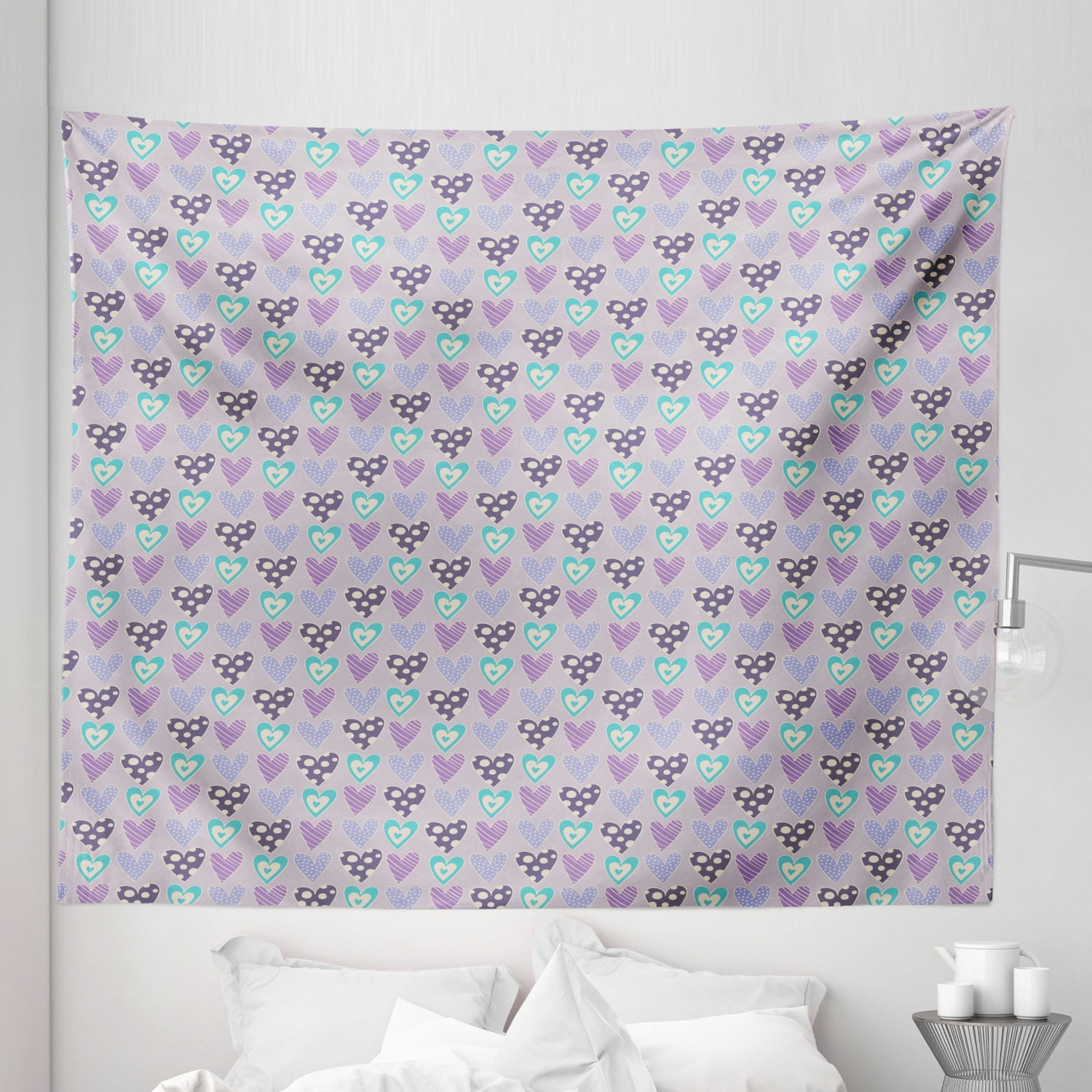 Hearts Tapestry, Drawing Illustration of Rhythmic Romance Motifs Dots ...