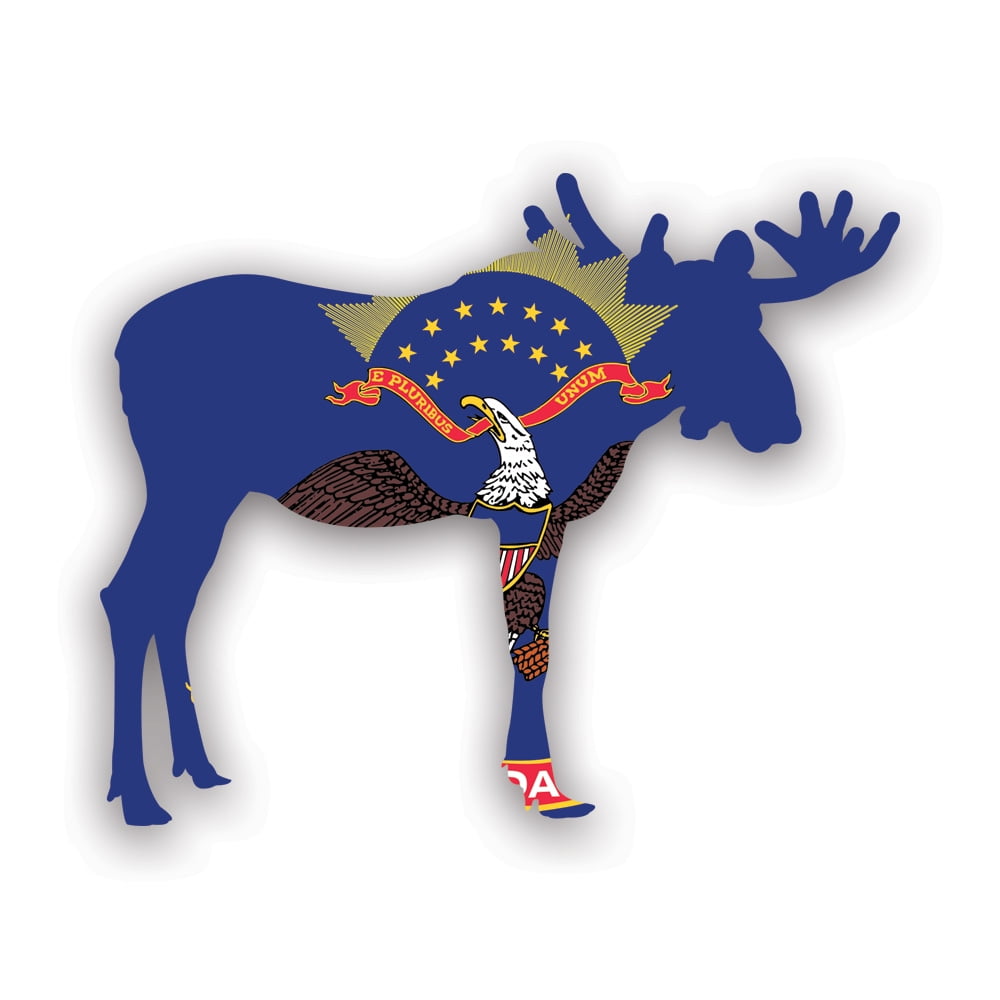 North Dakota Moose Shaped Flag Sticker Decal - Self Adhesive Vinyl ...