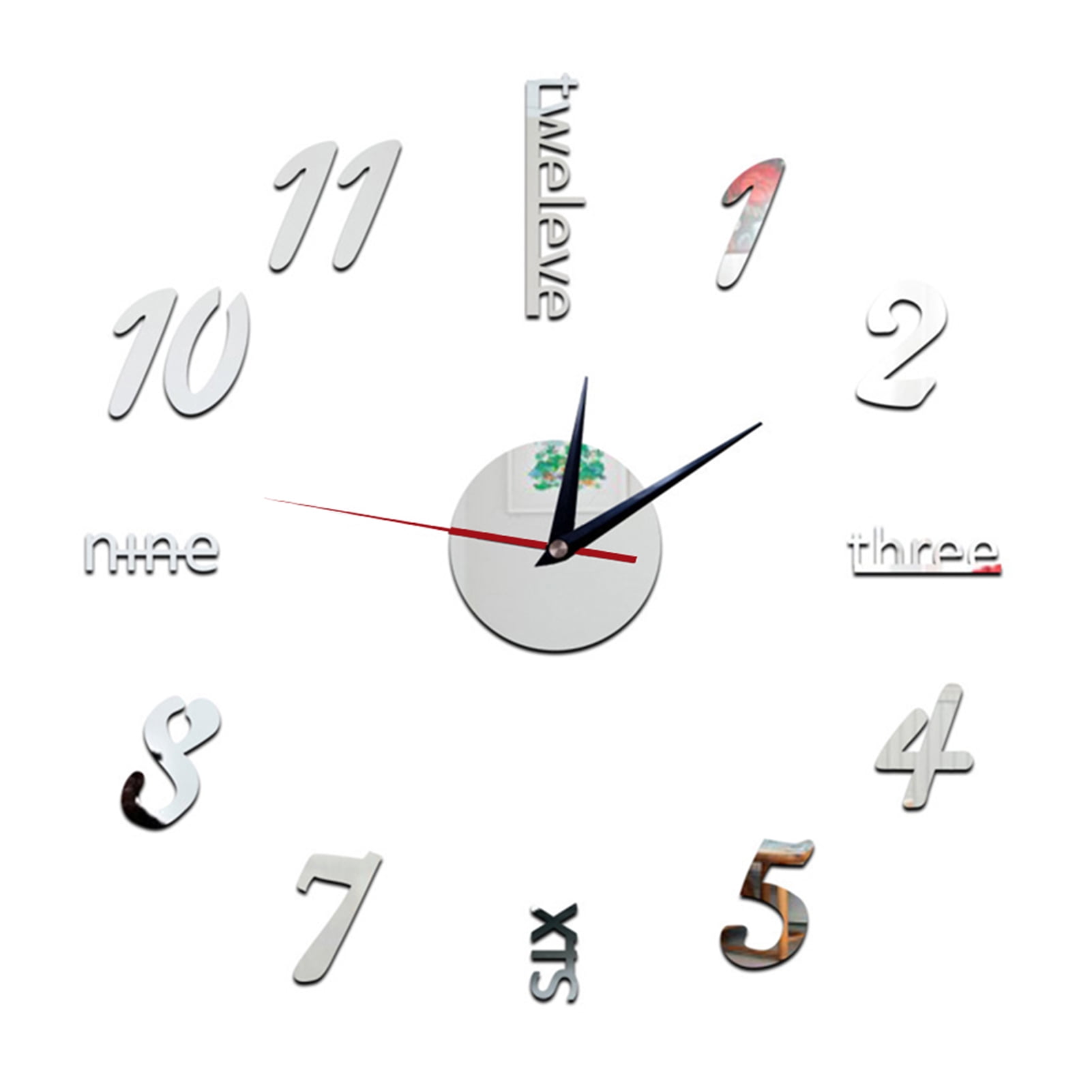 Farfi Mirror Numbers Letters 3D Wall Clock Sticker DIY Analog Home Art ...