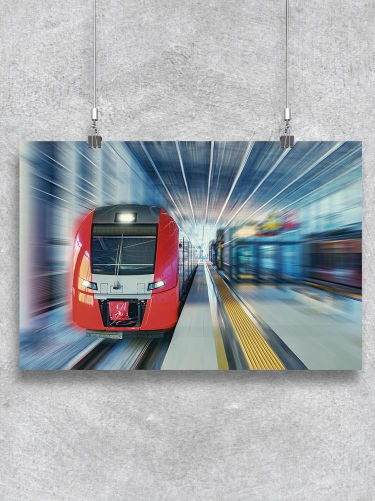 Red High Speed Train Moving Poster -Image by Shutterstock - Walmart.com