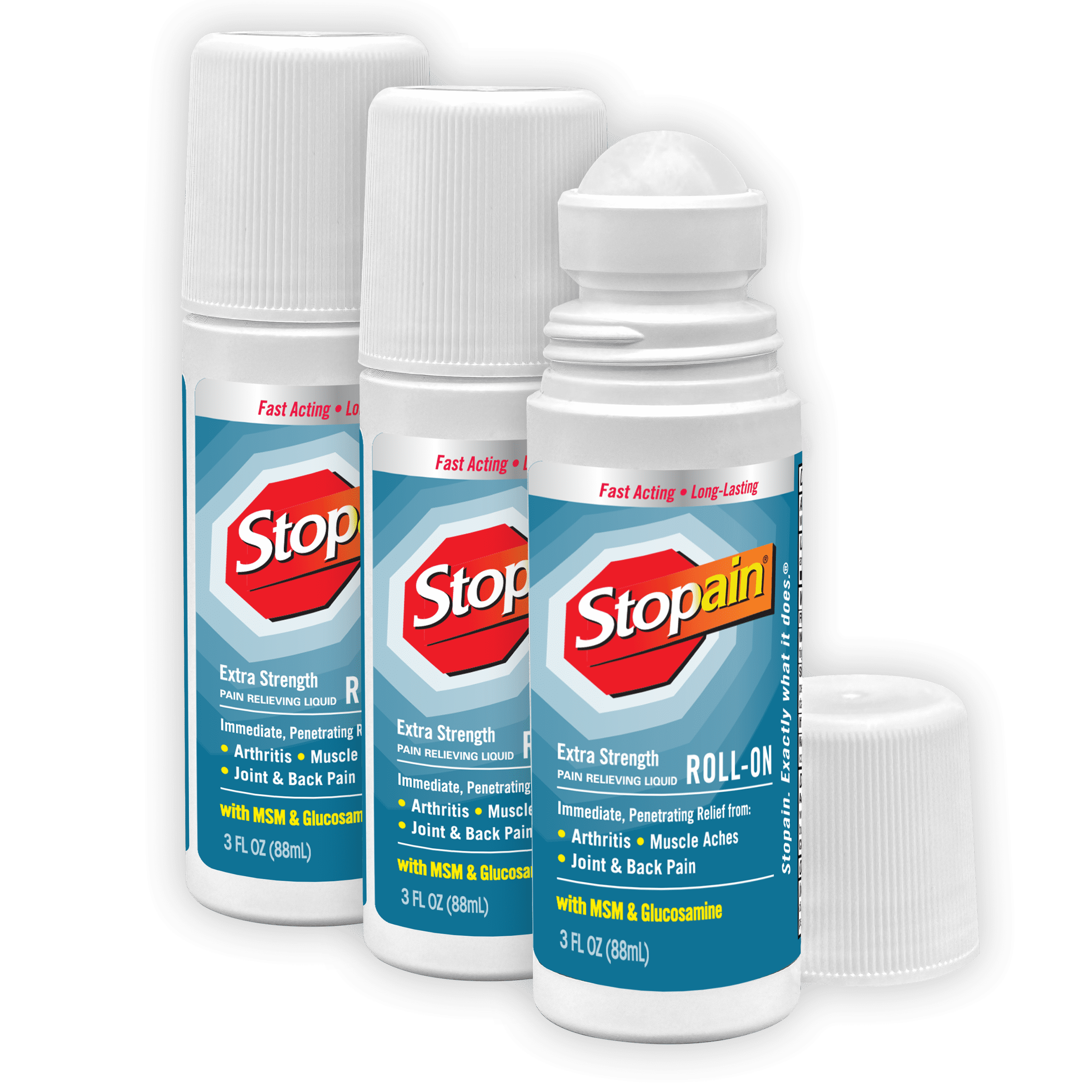 Stopain Pain Relief Roll On Gel 3oz (3 Pack) USA Made, Max Strength ...