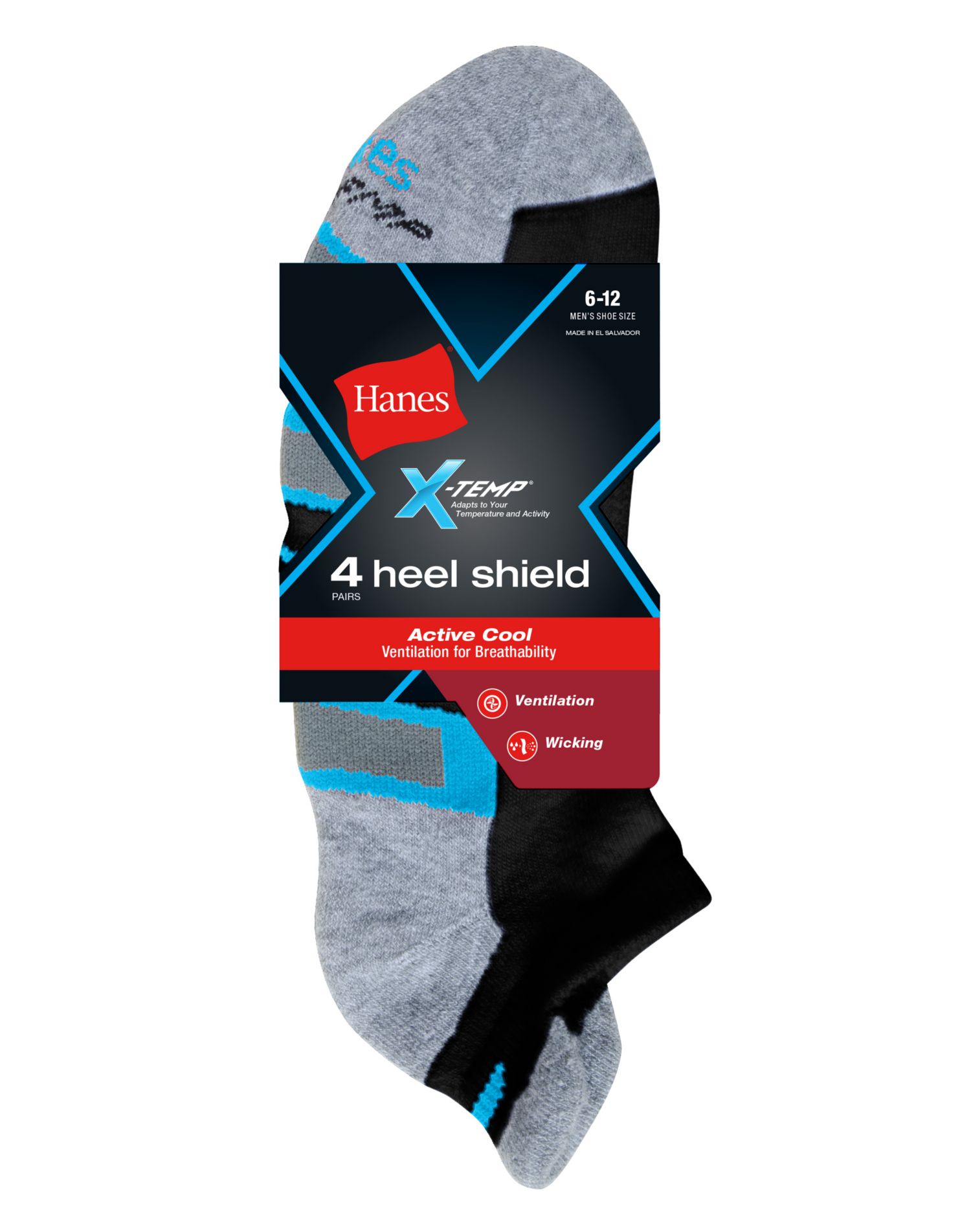 Men's X-Temp Active Cool Heel Shield Socks 4-Pack - Walmart.com
