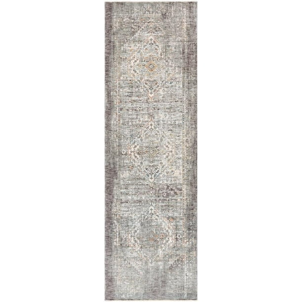 Mark&Day Area Rugs, 3x8 Ellssa Traditional Medium Gray Runner Area Rug ...